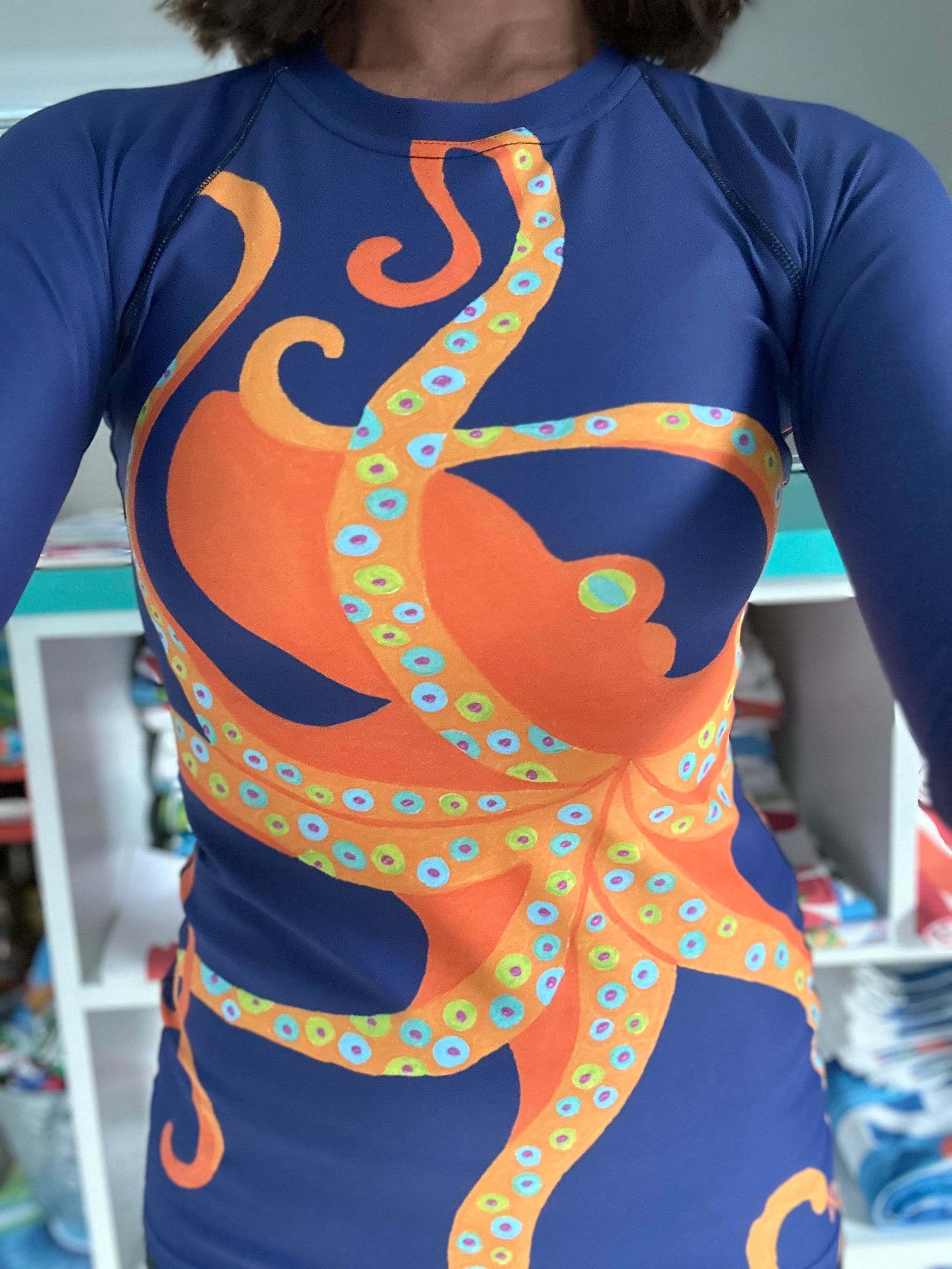 Dancing Octopus on Midnight Rash Guard Top – FestiveFish